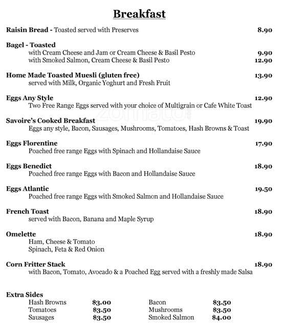 Menu at Sub Zero Cafe, Christchurch