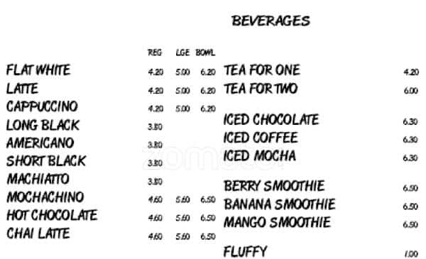 Menu at Cocoa Black Bishopdale cafe, Christchurch, 333 Harewood Rd