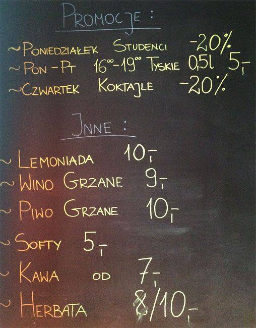 Menu at Pin Up Cafe, Warsaw