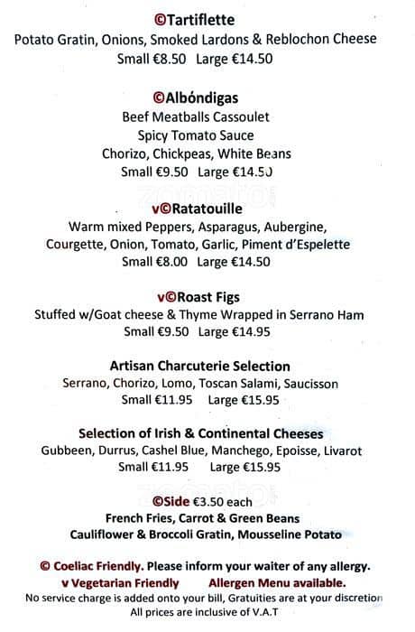 Menu at La Ruelle Wine Bar, Dublin