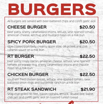 Menu at Runcorn Tavern pub & bar, Runcorn, 124 Gowan Rd