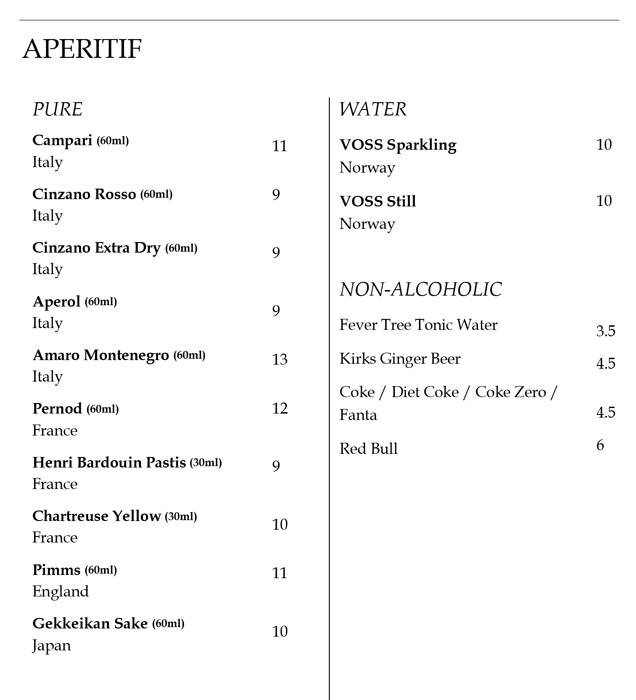 Menu at The Royal on the Waterfront restaurant, East Perth