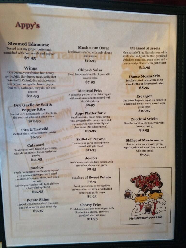 Menu at Thirsty Duck Neighbourhood Pub, Castlegar