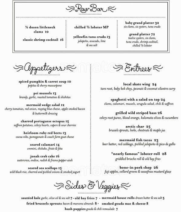 Menu at The Mermaid Inn restaurant, New York City, 96 2nd Ave