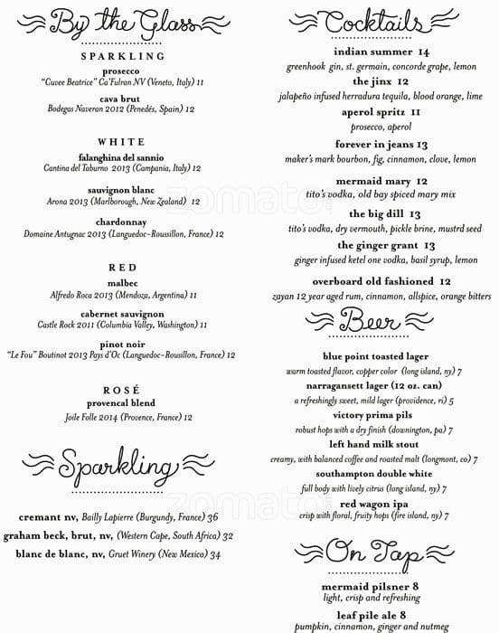 Menu at The Mermaid Inn restaurant, New York City, 96 2nd Ave