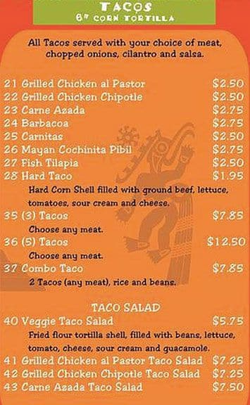 Menu at Taco Maya restaurant, Exton, 250 Eagleview Blvd