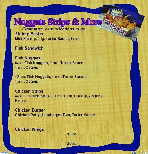 Menu at Fred's Fish Fry restaurant, San Antonio, 320 Somerset Rd