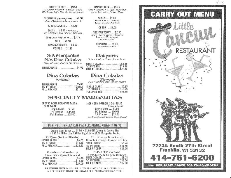 Menu at Little Cancun restaurant, Franklin, S 27th St A