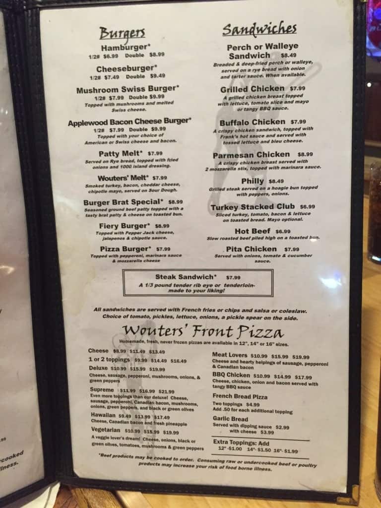 Menu at Wouters Front pub & bar, Suamico
