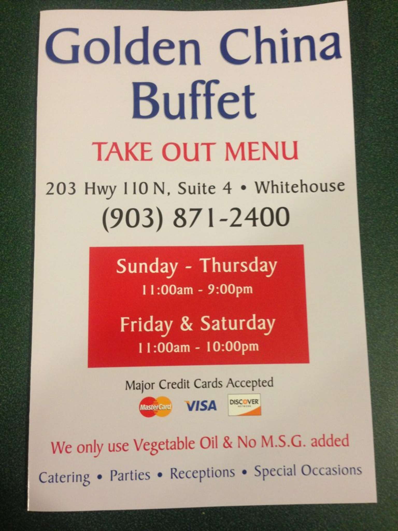 Menu at Golden China Buffet restaurant, Whitehouse, 203 TX-110 # 4