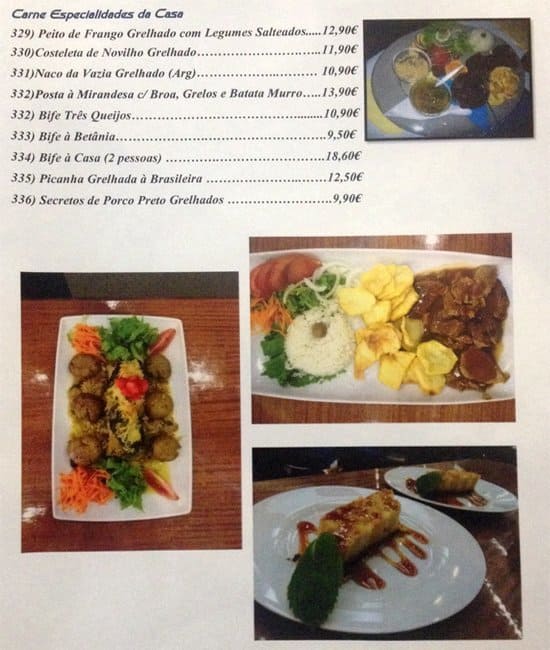 Menu at Betânia resturente comida portuguese restaurant, Lisbon
