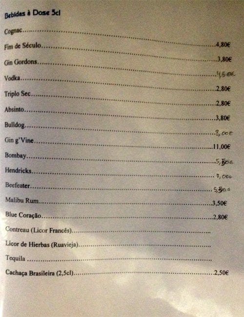 Menu at Betânia resturente comida portuguese restaurant, Lisbon