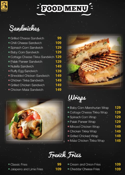 Menu at Drunken Monkey, Vijayawada, 39-1-89