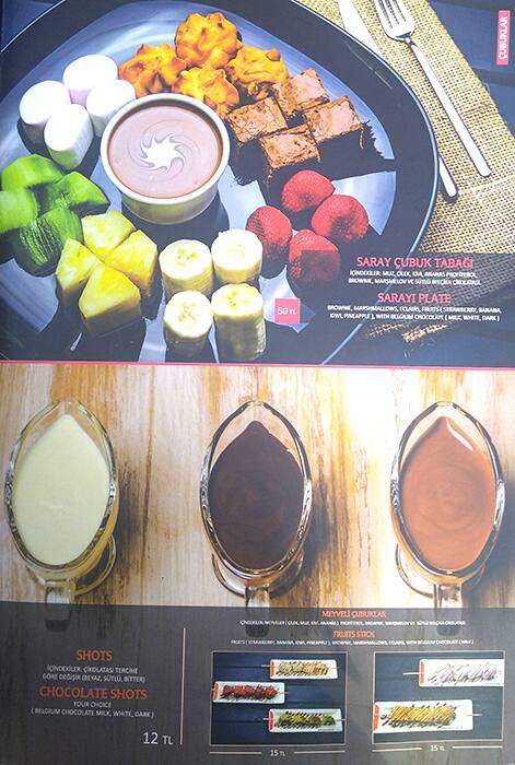 Menu at Chocolate Sarayı, Istanbul, Kocatepe Mahallesi