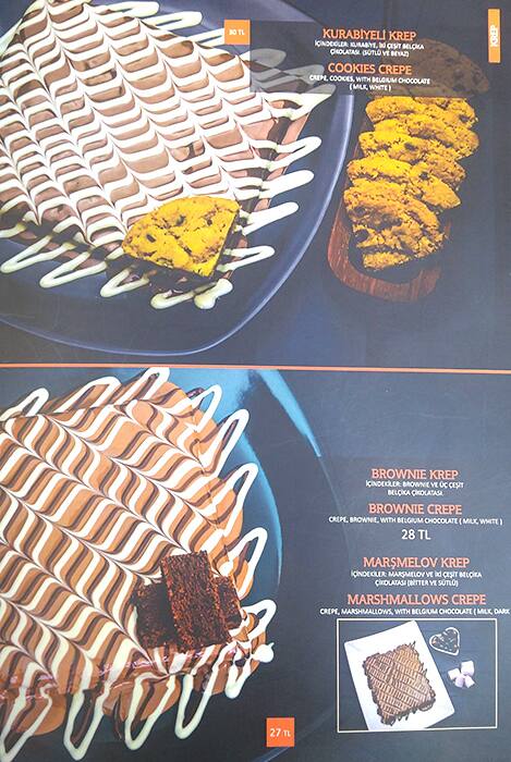 Menu at Chocolate Sarayı, Istanbul, Kocatepe Mahallesi
