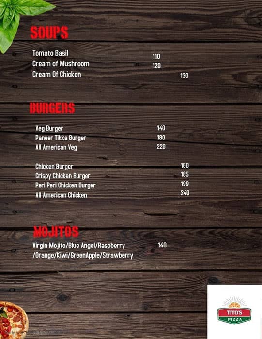 Menu at Tito's Pizza, Bengaluru, 287/B
