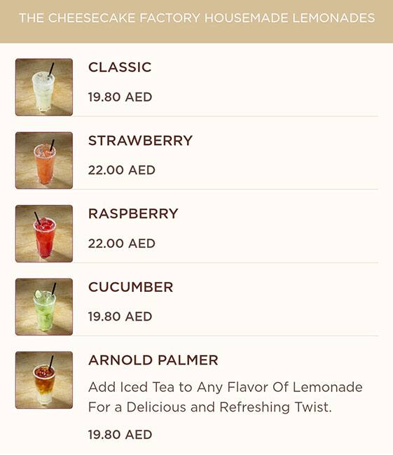 Menu of The Cheesecake Factory, Dubai Festival City, Dubai