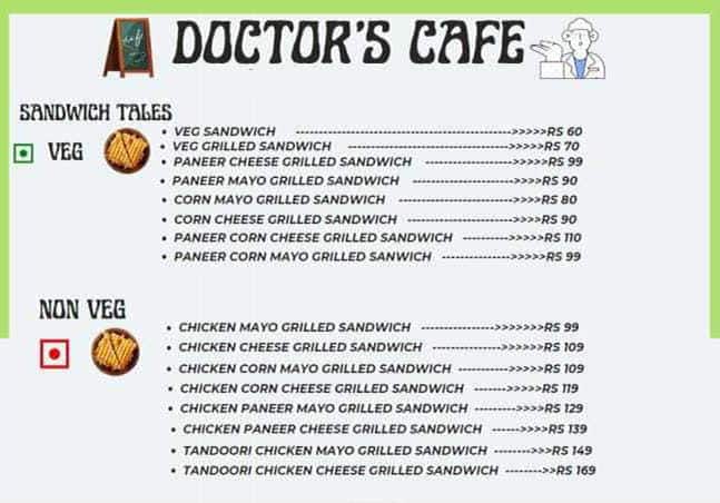 Menu at Doctor`s cafe, Chennai