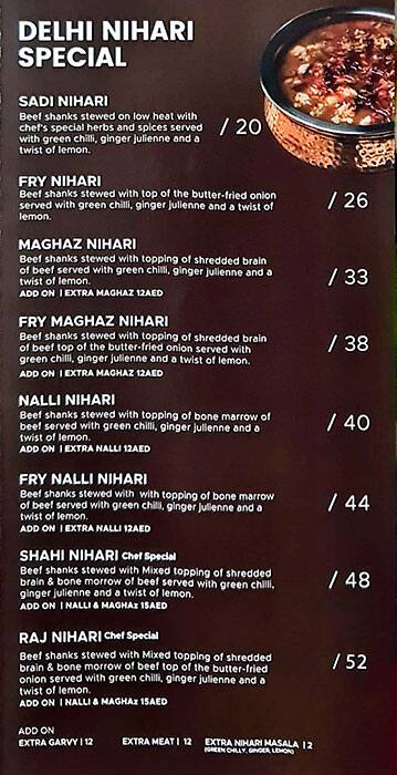 Menu of Delhi Nihari Restaurant, Al Rashidiya 1, Ajman