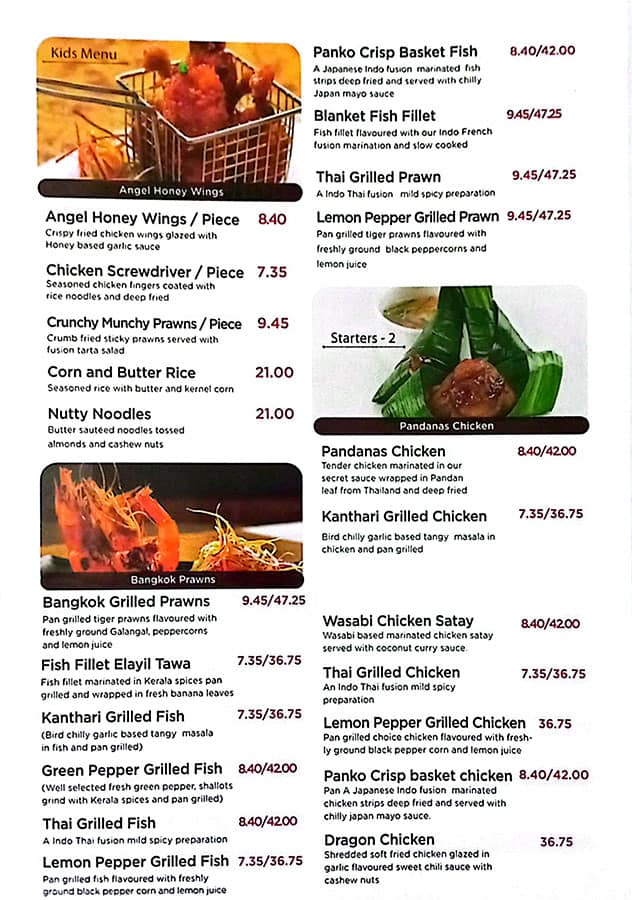 Menu of Calicut Notebook, Hor Al Anz, Dubai