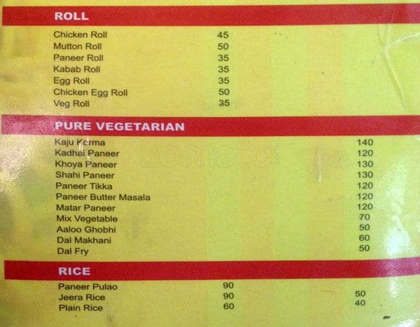 Menu at Tandoori Tadka Restaurant, Allahabad
