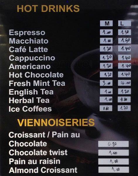 Menu at Le Panier A Brioche cafe, London