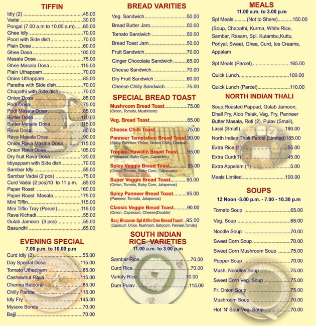 Menu at Hotel Raj Bhavan, Chengalpattu