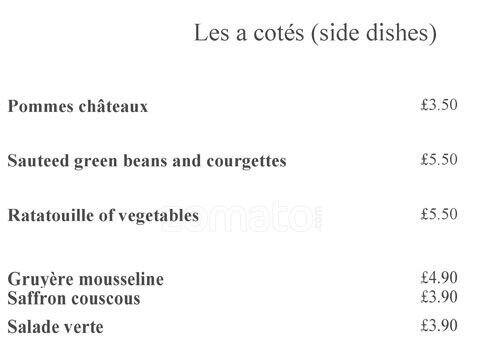 Menu at Maison Bleue restaurant, Edinburgh