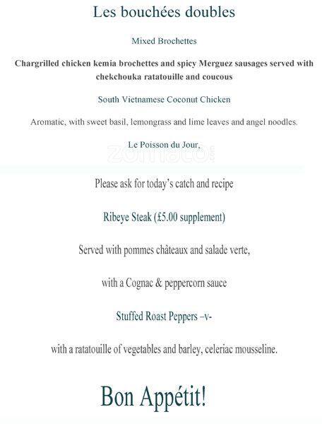 Menu at Maison Bleue restaurant, Edinburgh