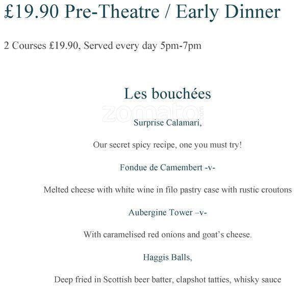 Menu at Maison Bleue restaurant, Edinburgh