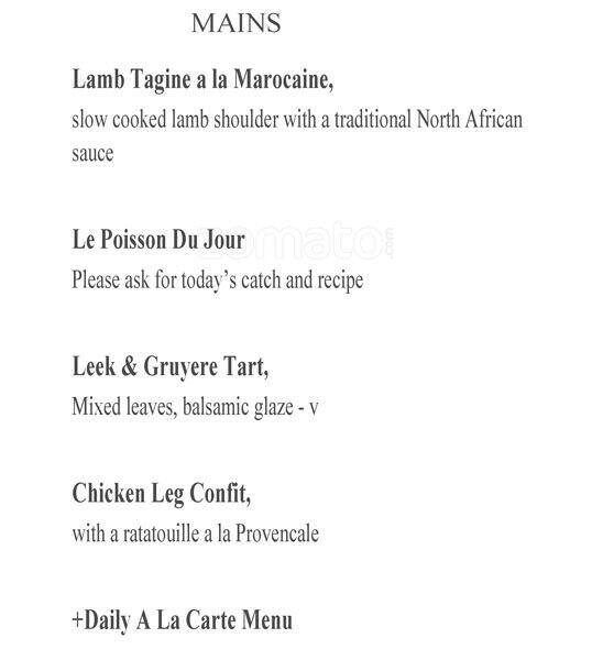 Menu at Maison Bleue restaurant, Edinburgh