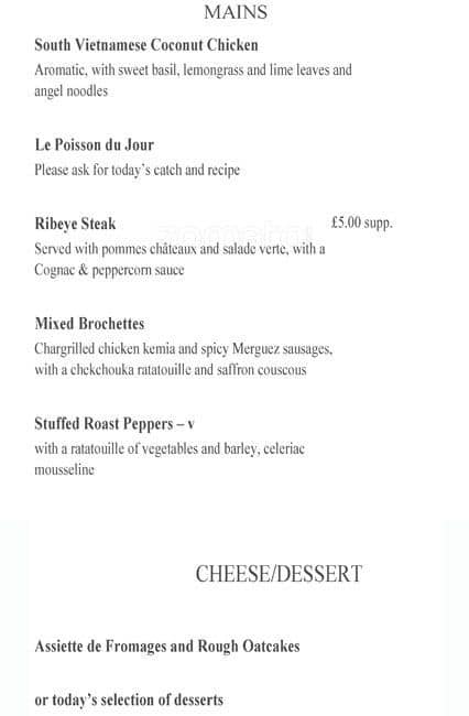 Menu at Maison Bleue restaurant, Edinburgh