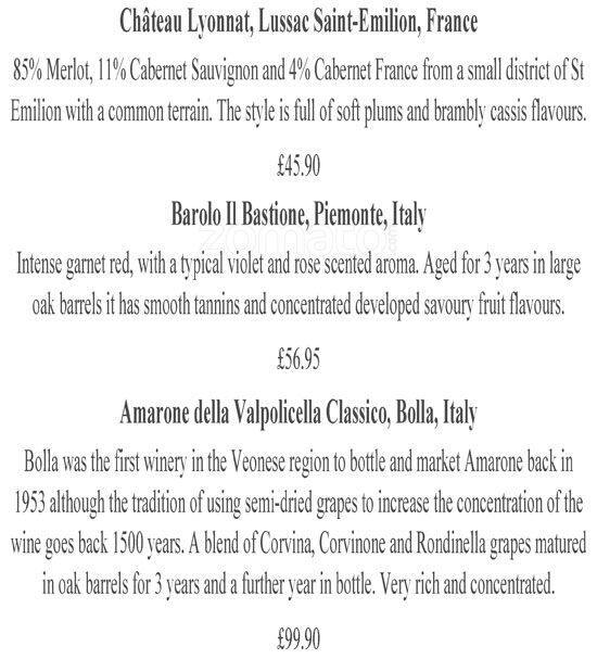 Menu at Maison Bleue restaurant, Edinburgh