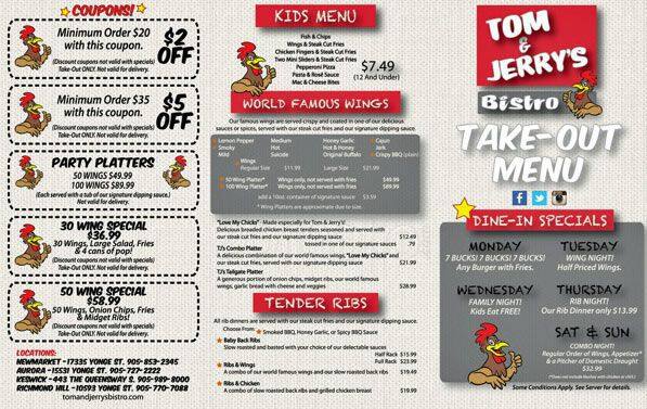 Carta del restaurante Tom & Jerry’s Bistro, Richmond Hill, Yonge St