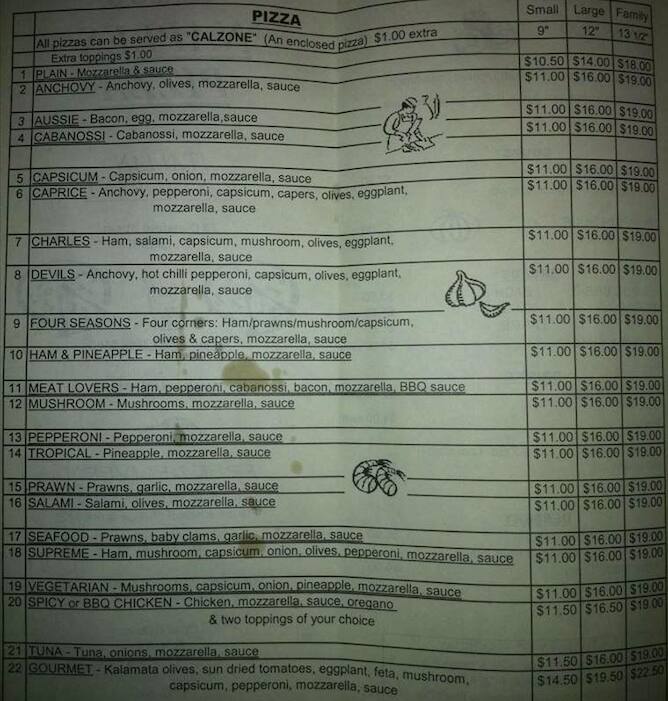 Menu at Carlos Naples Pizza Restaurant, Strathpine, 8 Lincoln St