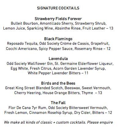 Menu at The Acorn Restaurant, Vancouver