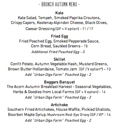 Menu at The Acorn Restaurant, Vancouver