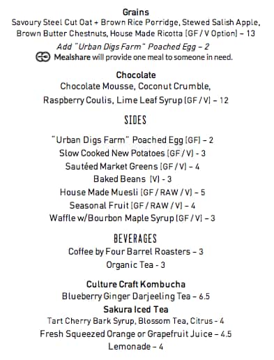 Menu at The Acorn Restaurant, Vancouver