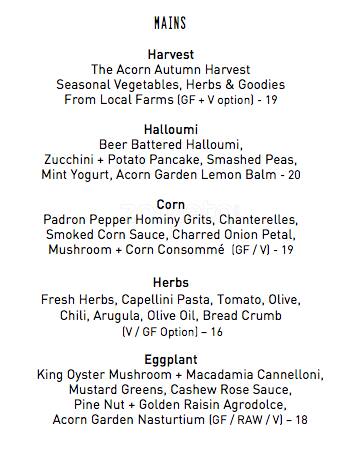 Menu at The Acorn Restaurant, Vancouver