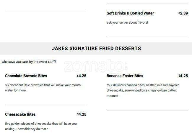Menu at Jakes pub & bar, Grapevine
