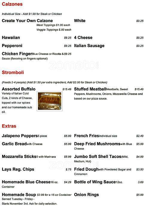 Menu at Taste of Buffalo Pizzeria, Huntersville