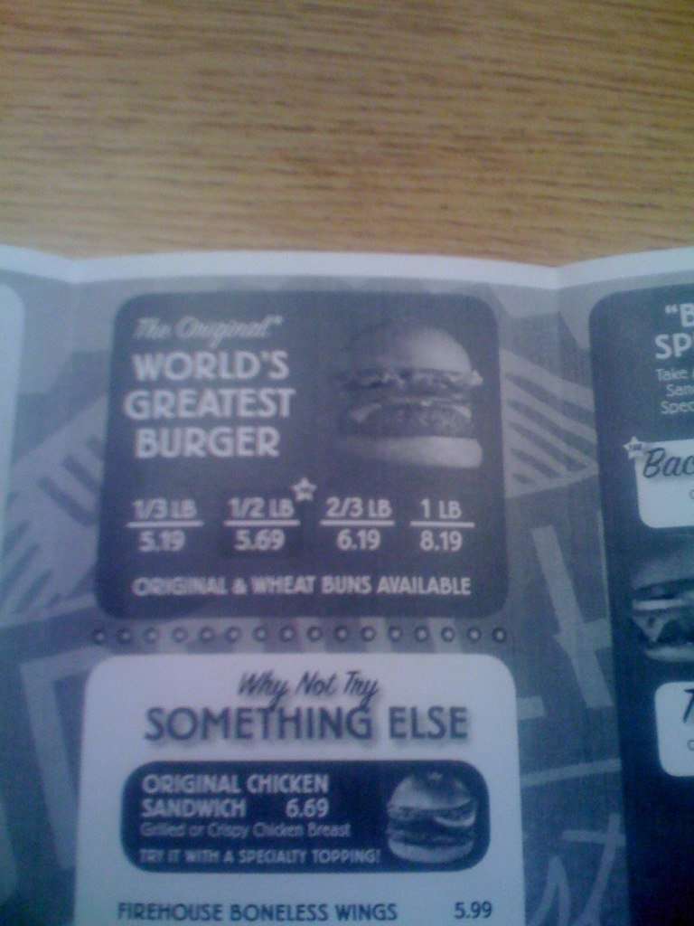 Menu at Fuddruckers restaurant, Ontario