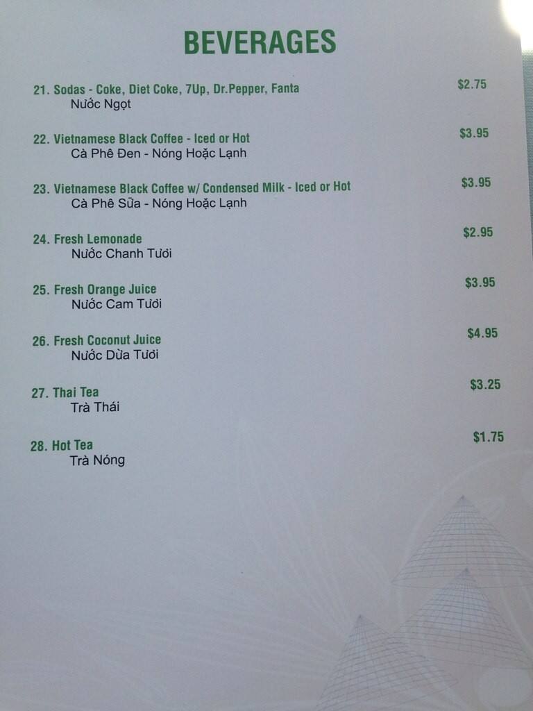 Menu at Pho 805 restaurant, Solvang