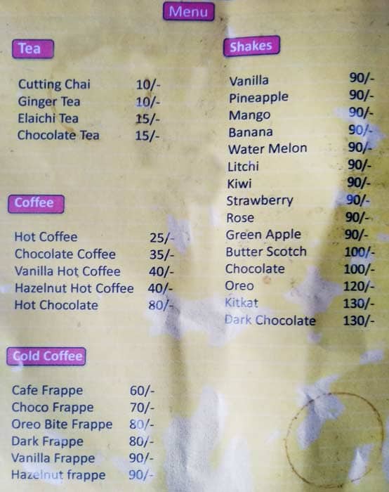 Menu at The City Cafe, Indore