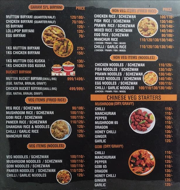 Menu of Garam Biryani, Anna Nagar East, Chennai