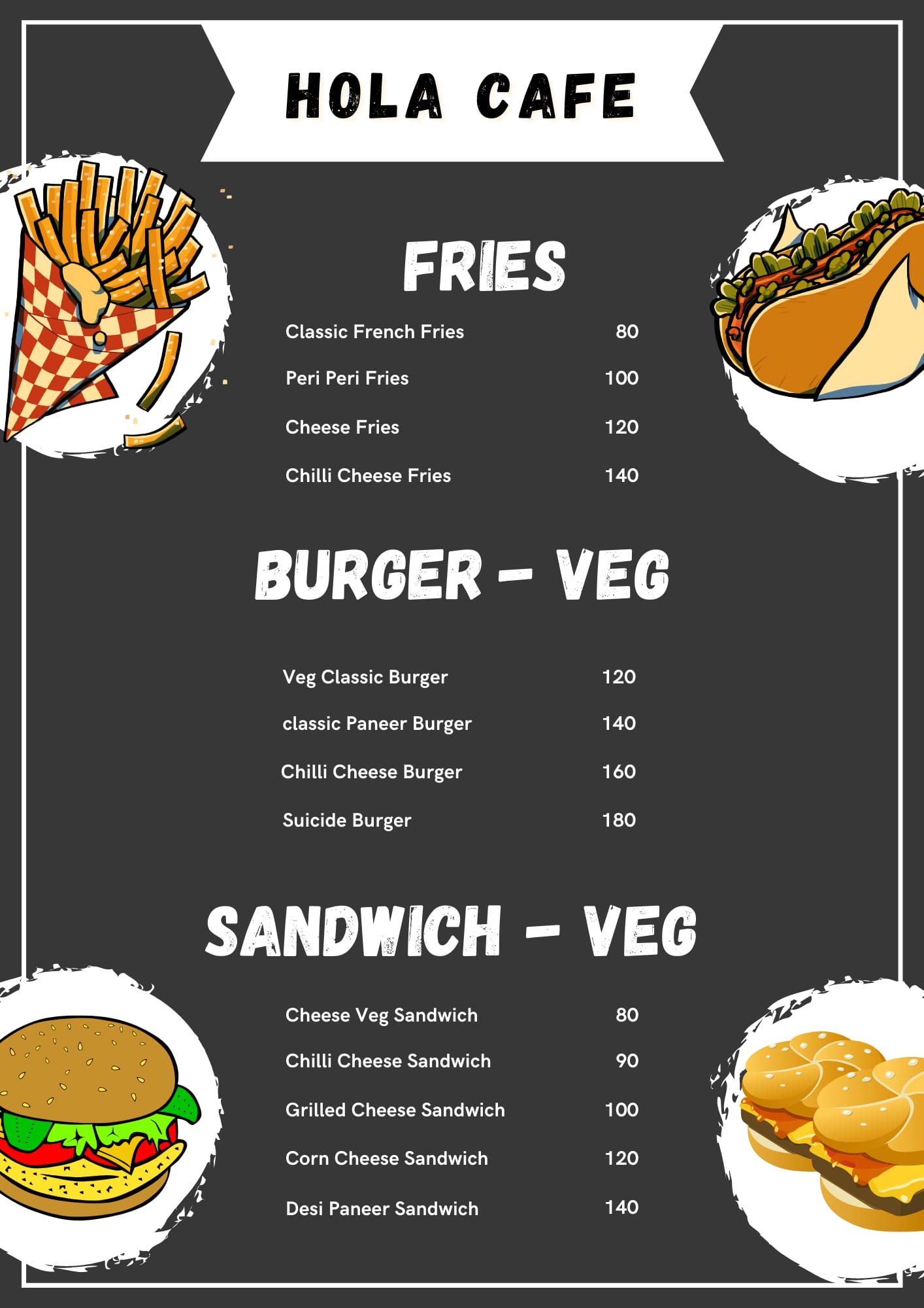 Menu of Hola Cafe, Mandaveli, Chennai