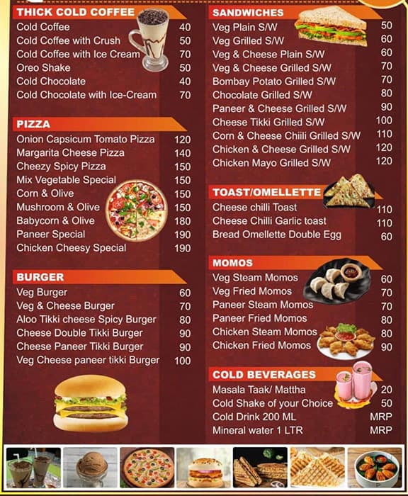 Menu of SP's Cheezy Cafe, Expressway, Pune