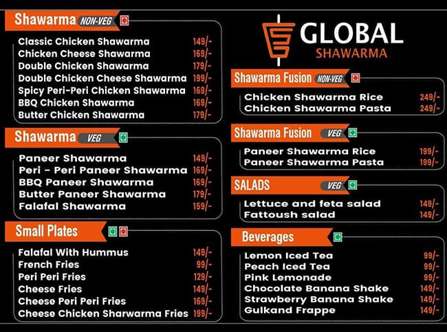 Menu of Global Shawarma, Wakad, Pune