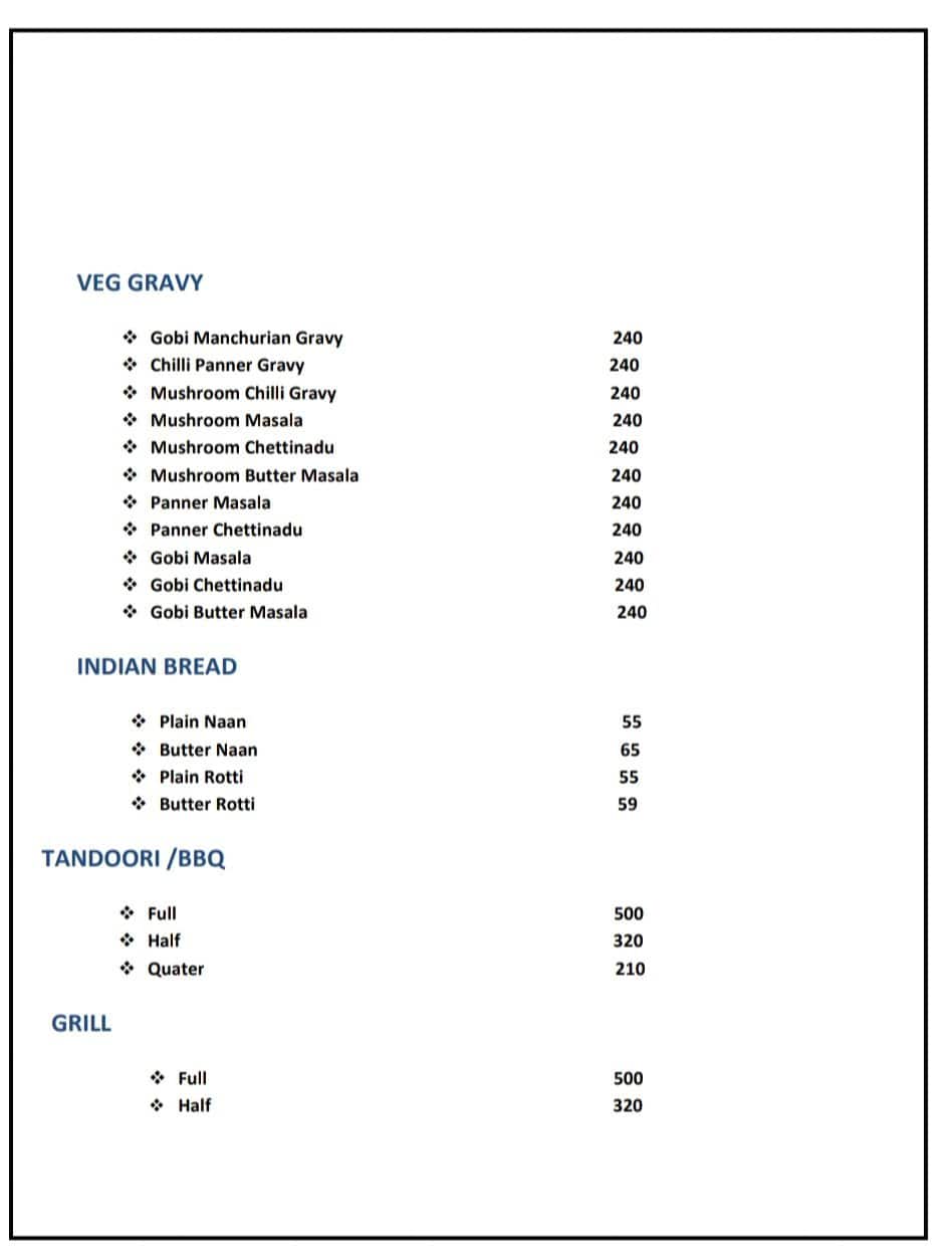 Menu of SS PANDIAN HOTEL, Porur, Chennai