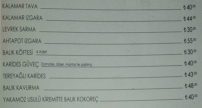 Menu at Yakamoz Restaurant, Istanbul, Kuleli Cd. No:69